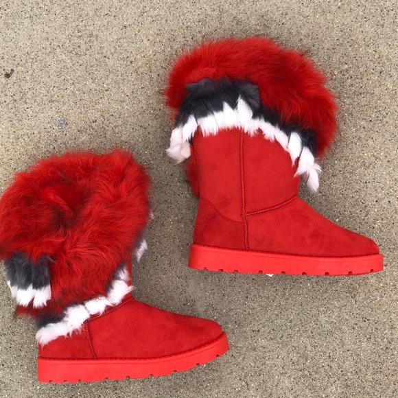 Shoes | New Womens Red Mid Calf Furry Cozy Winter Boots | Poshmark